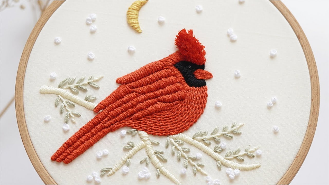 Red cardinal/PDF pattern/Embroidery tutorial - YouTube