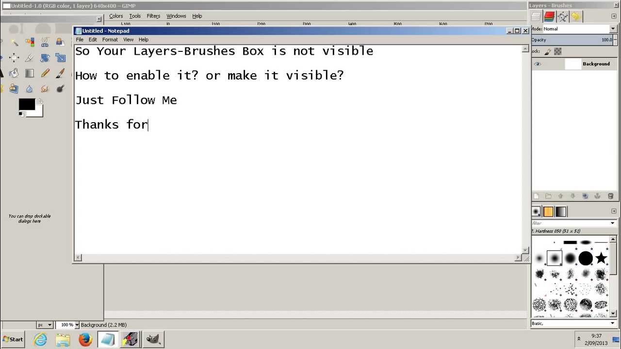 How to enable layers-brushes box in GIMP - YouTube