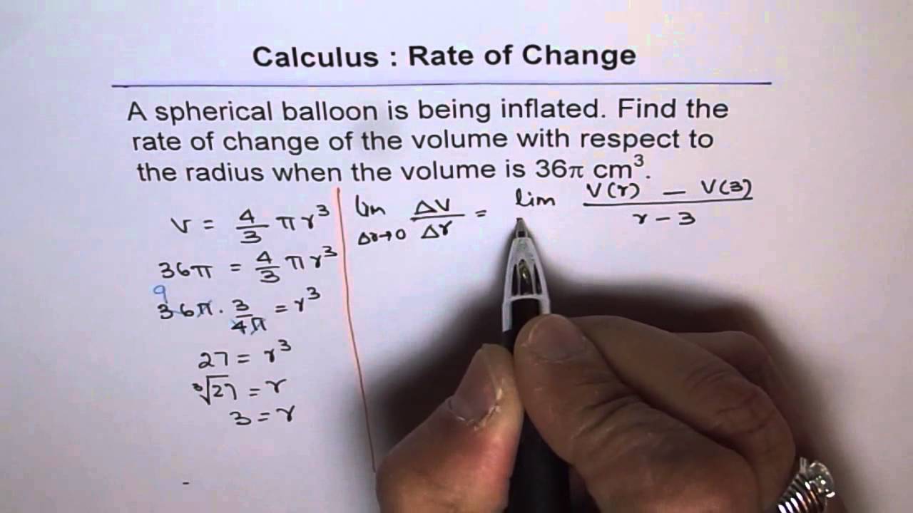 Calculus Rate Of Change Of Volume Of Sphere 2 YouTube