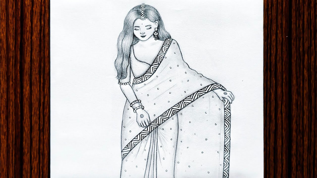 How to draw a traditional girl with beautiful saree | girl drawing easy ...