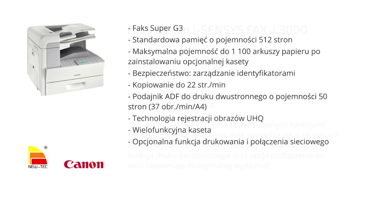 Faks Canon i-SENSYS FAX-L3000 - YouTube