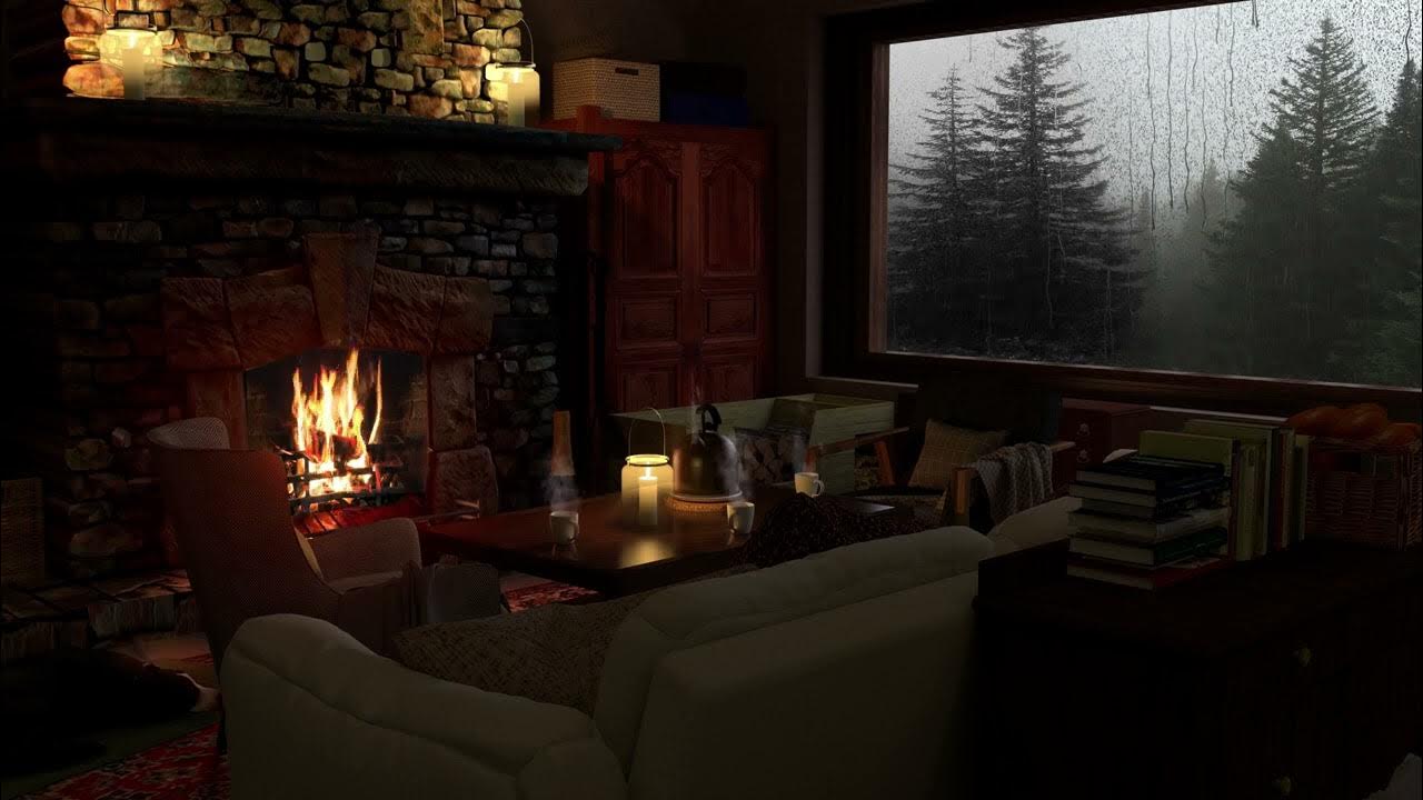 Cozy Cabin Ambience in a Rainy Forest - Rain & Crackling Fireplace sounds - YouTube