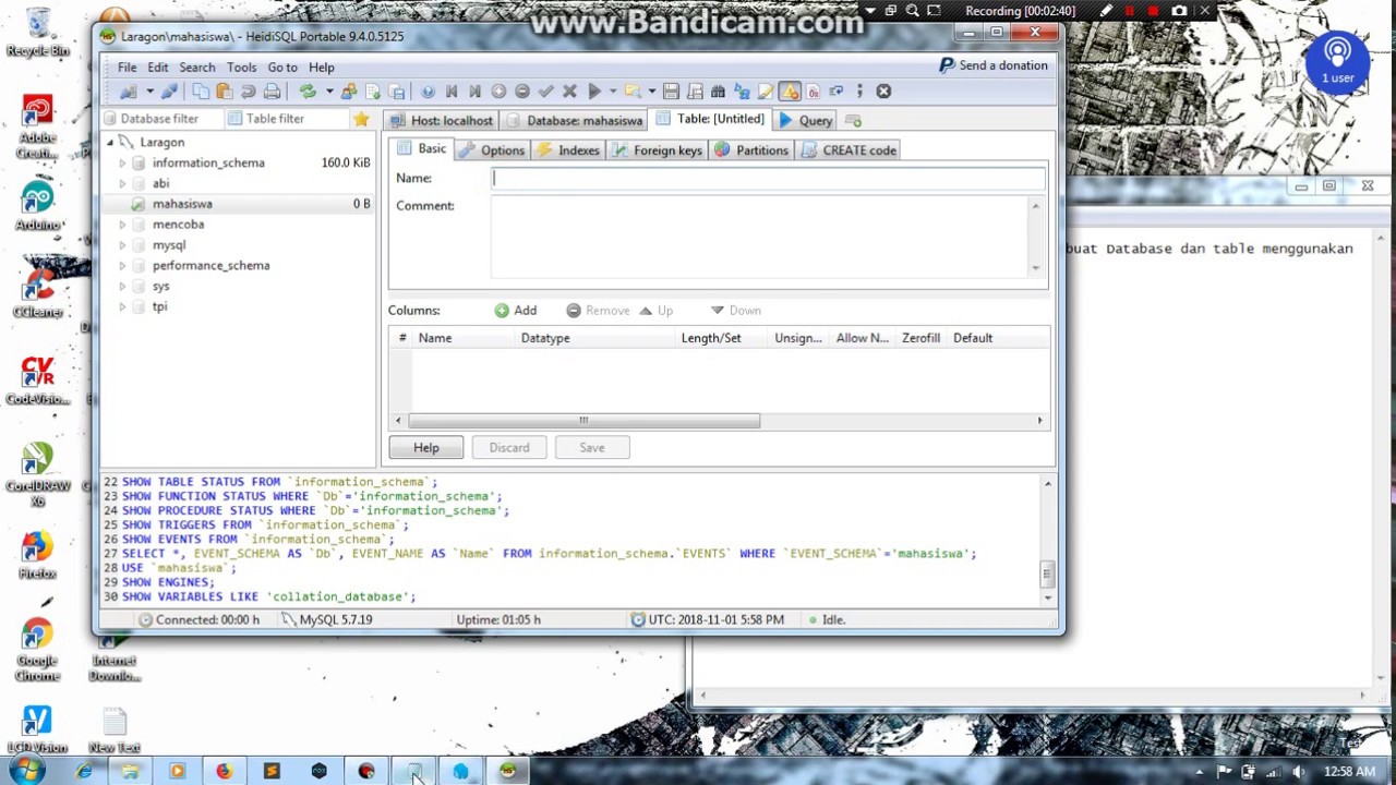 Cara Create Database Menggunakan Laragon Di Heidisql Laragon Youtube