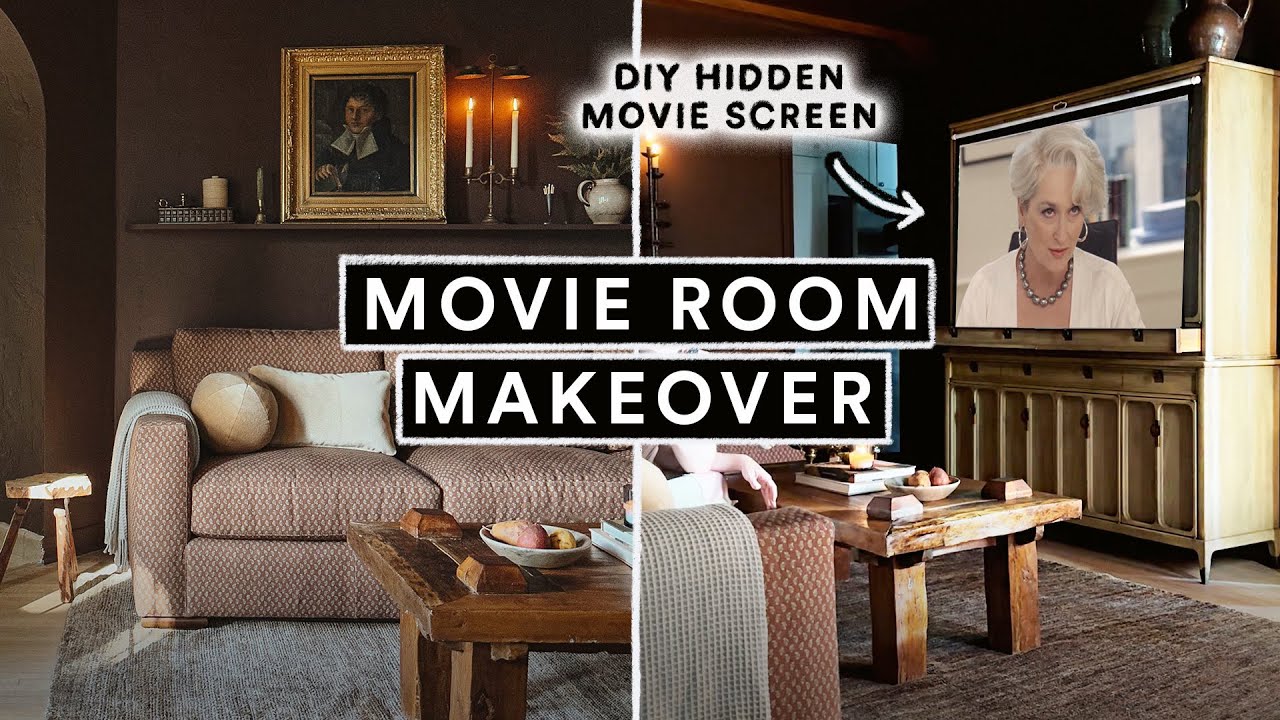 MOODY MOVIE ROOM MAKEOVER The Reveal DIY Hidden Movie Screen ...