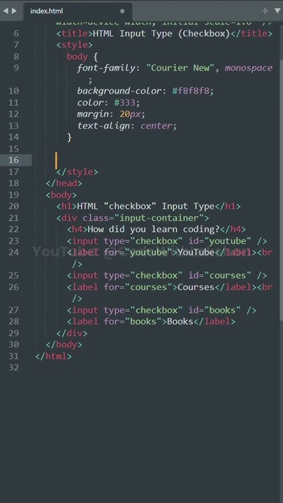 HTML "checkbox" Input Type - Beginner Tips | HTML CSS - YouTube