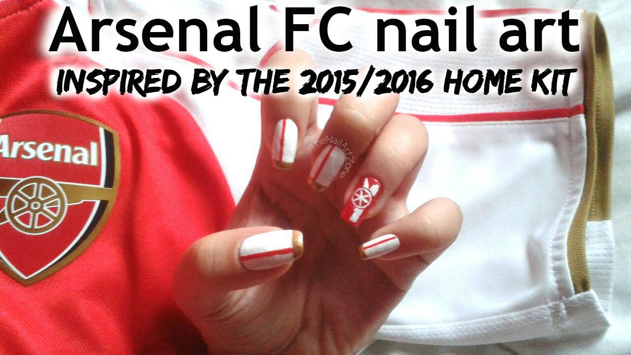 Nail Art n°10 | Arsenal FC nails inspired by the 2015-16 Puma home kit ...