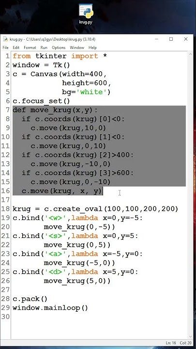 Как управлять кругом с помощью клавиш WASD tkinter Python? - YouTube
