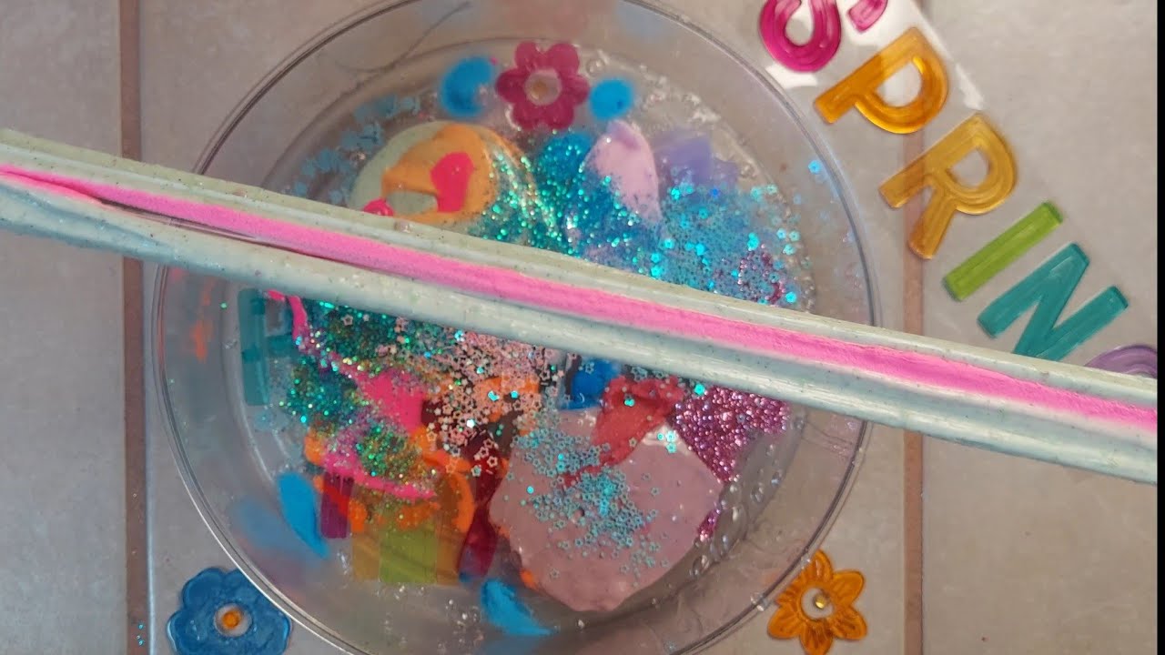 Clear Slime Mixing ASMR - Satisfying Spring - Pastel Rainbow Colors ...