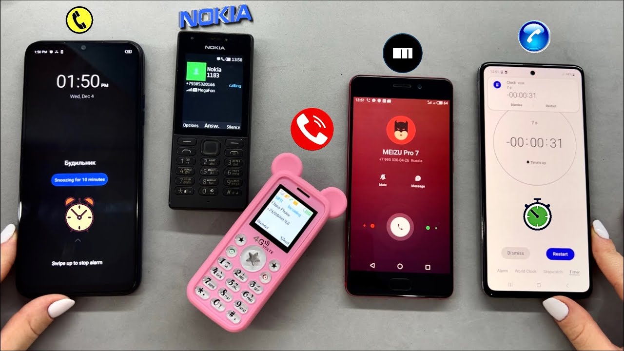 Incoming call, Alarm Clock, Timer Nokia + Meizu 7 Pro + Samsung A51 + Tecno Pop 5 LTE + China ...