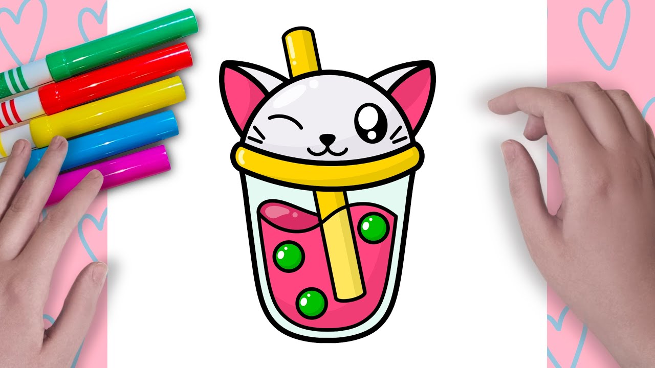 How To Draw A Cute Kawaii Cat Bubble Tea - YouTube