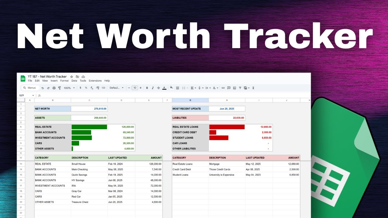 How to Make a Net Worth Tracker in Google Sheets - YouTube