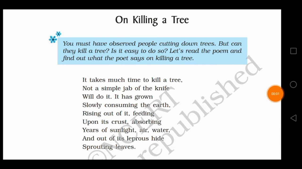 NCERT CLASS 9th-Beehive-On killing a tree-Poem-|Hindi explanation ...