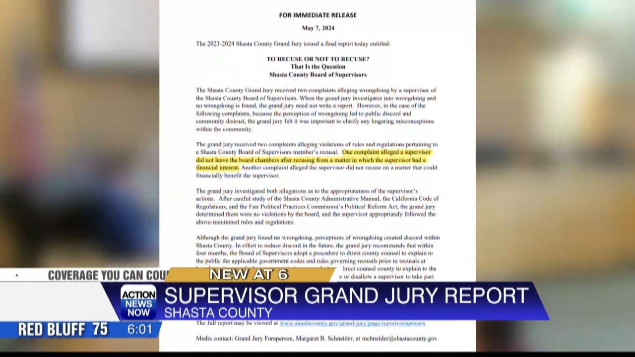 Shasta County Grand Jury releases final report regarding alleged wrongdoing by a supervisor ...
