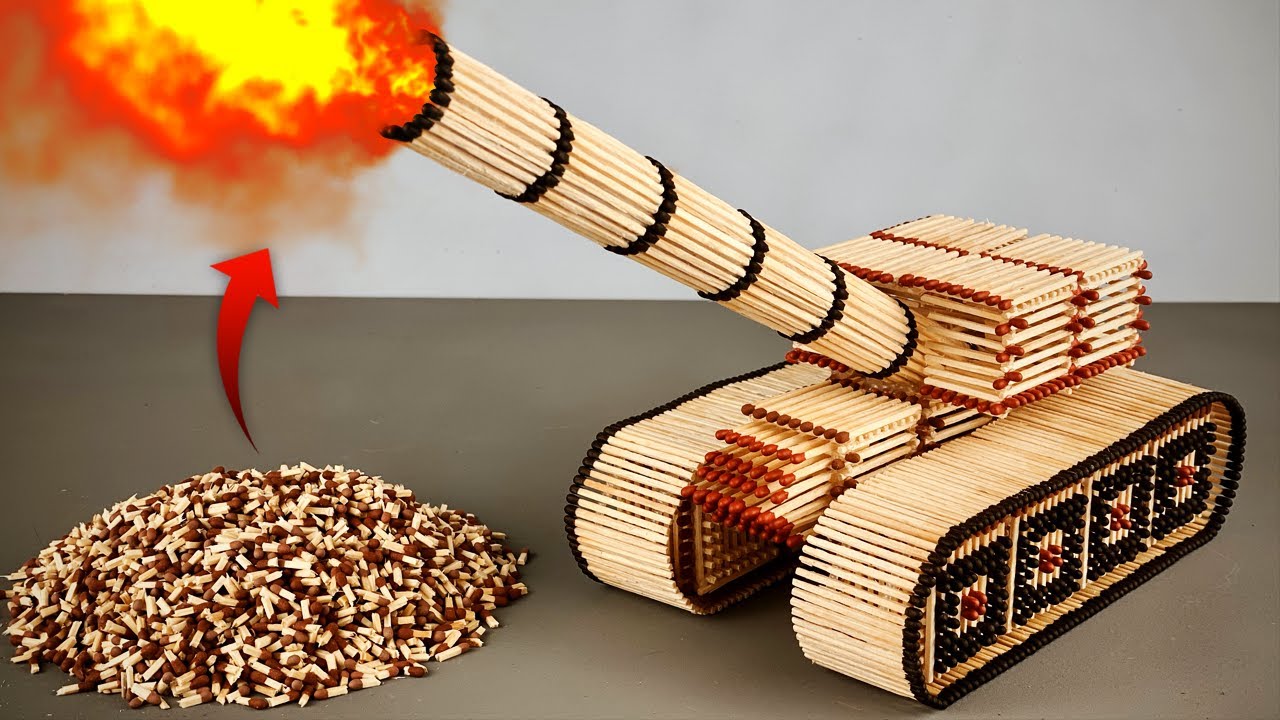 Matchstick Art Chain Reaction - Tank Spitting Fire From Matches - YouTube
