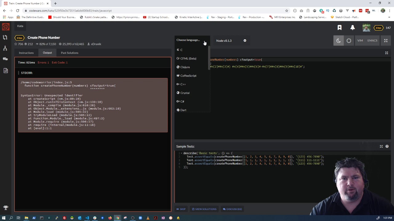 CFML + Javascript training on Code Wars - January 30th, 2020 - YouTube
