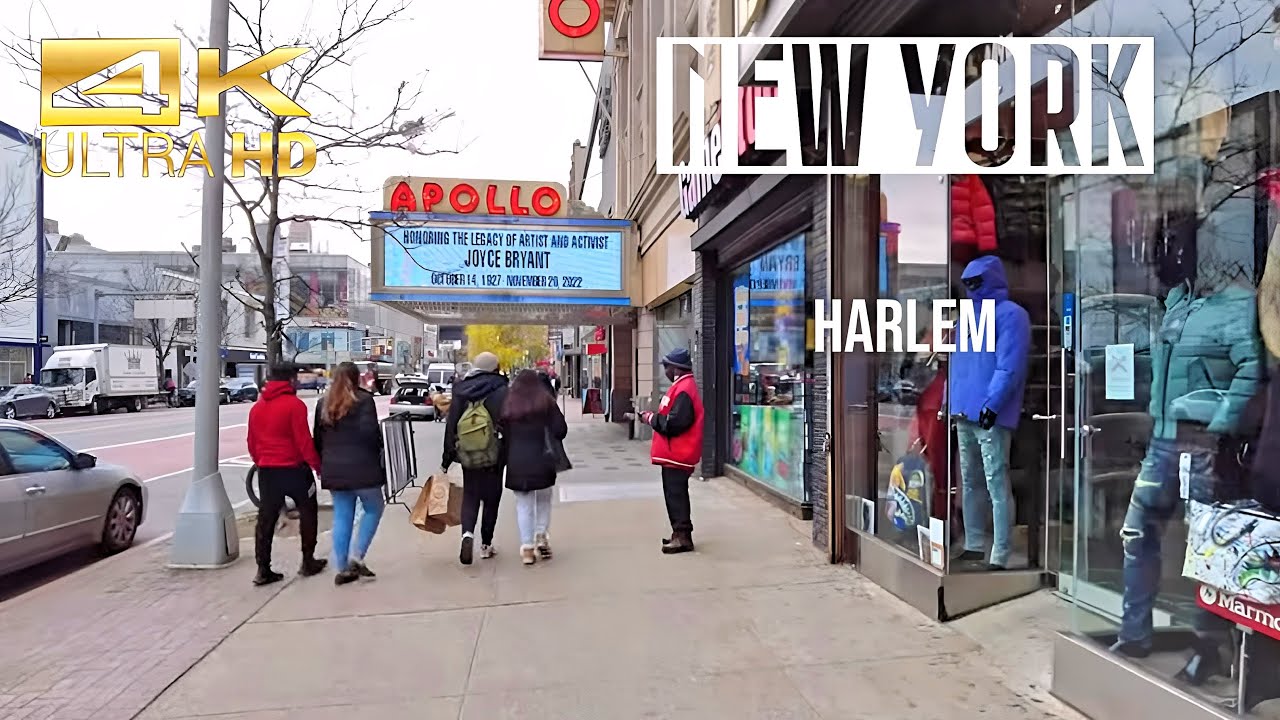 4K NYC Walking Tour : Harlem New York City, Walking Adam Clayton Powell ...