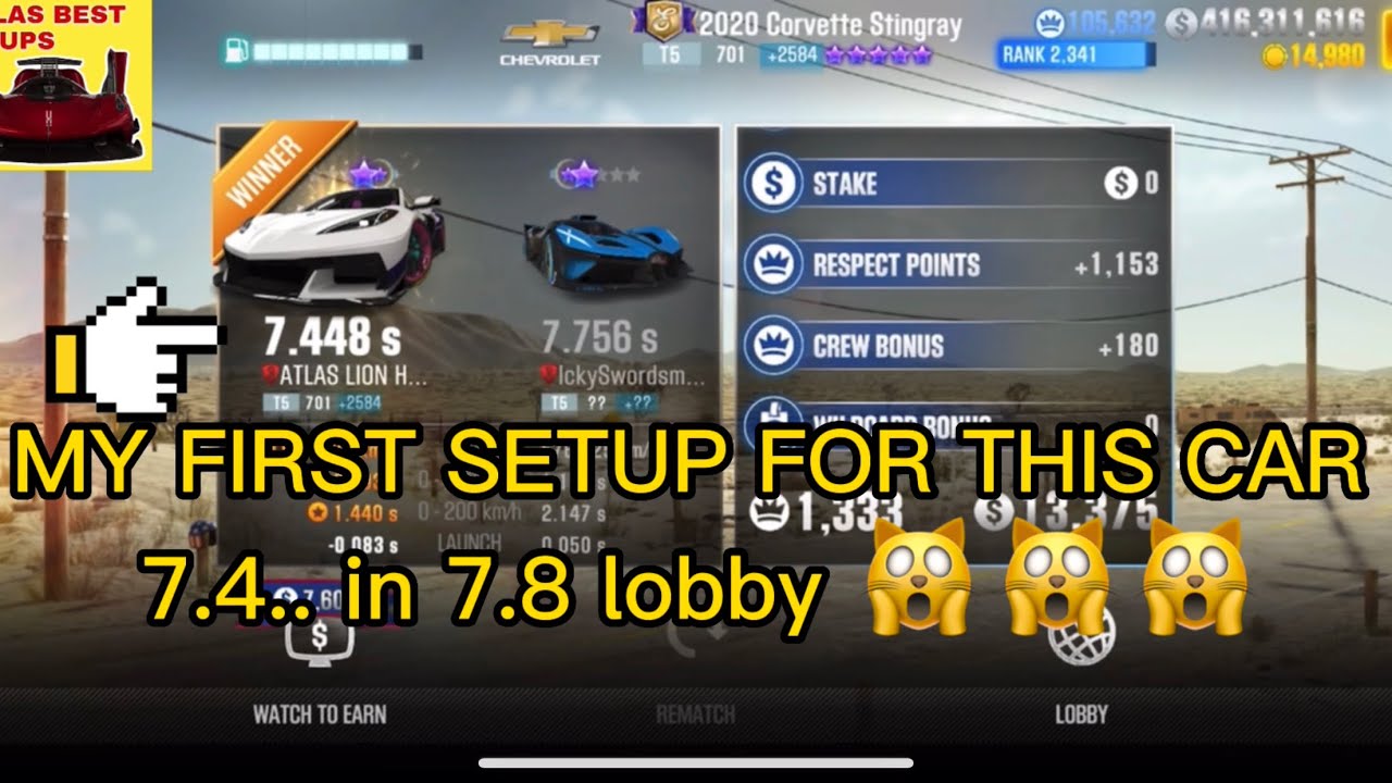Csr2/2020 CORVETTE STINGRAY MY FIRST SETUP FOR THIS CAR 7.4.. in 7.8👻 ...