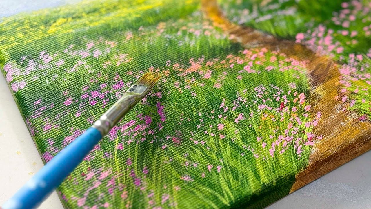 Easy Flower Field Painting / Acrylic painting idea for beginners - YouTube