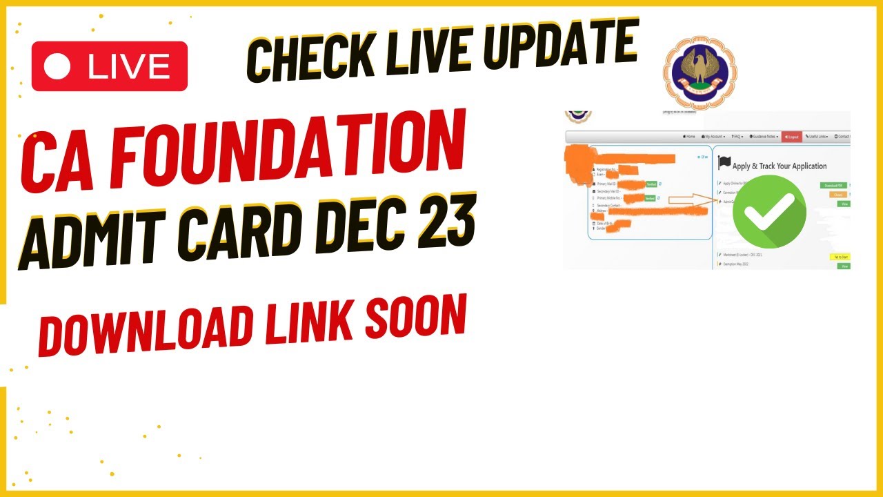 live Check Live Update CA Foundation December 2023 Admit Card Download ...