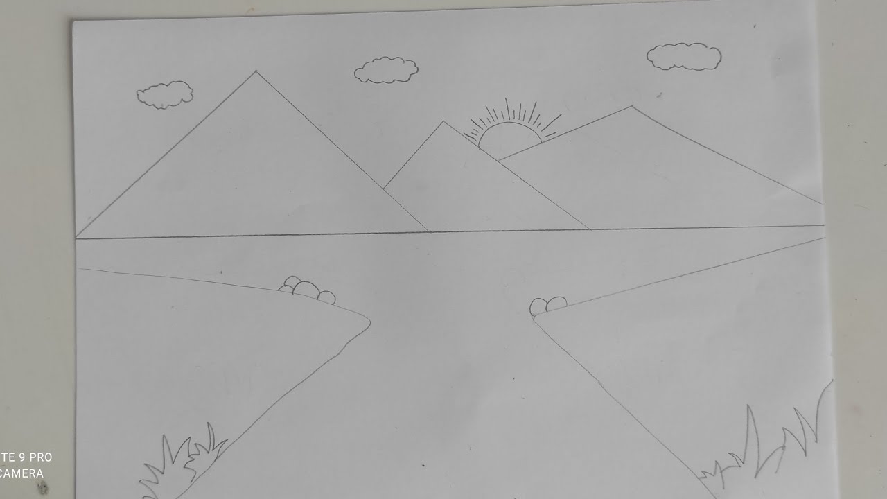 Valley scenery drawing [ Easy drawing ] - YouTube