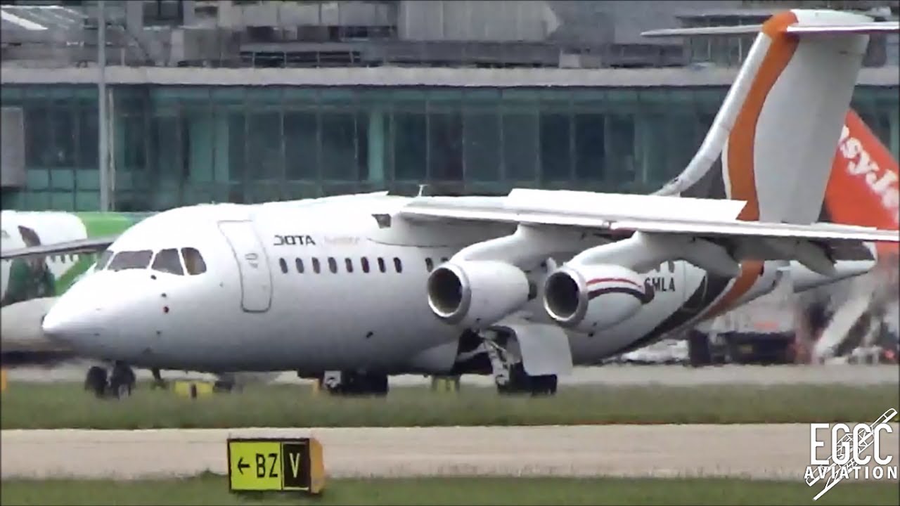 Jota Aviation BAE 146 Landing at Manchester Airport - YouTube