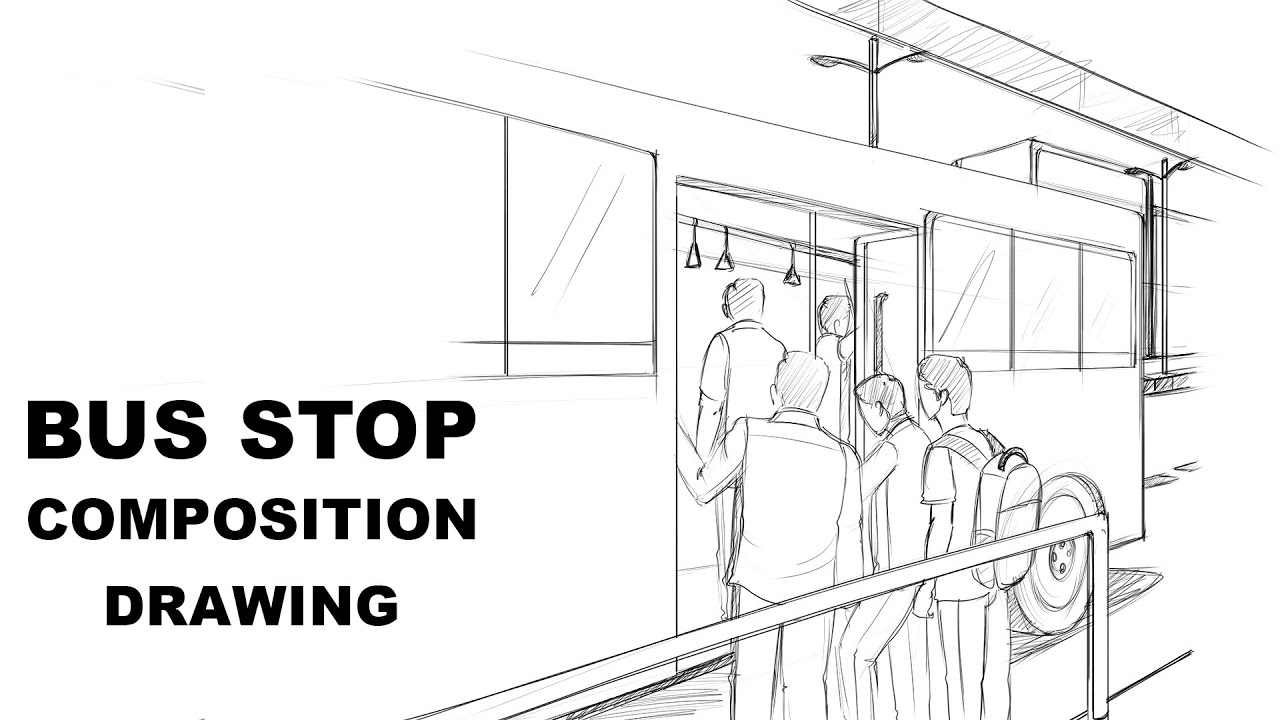 Bus Stop Scene Compositon Drawing - YouTube