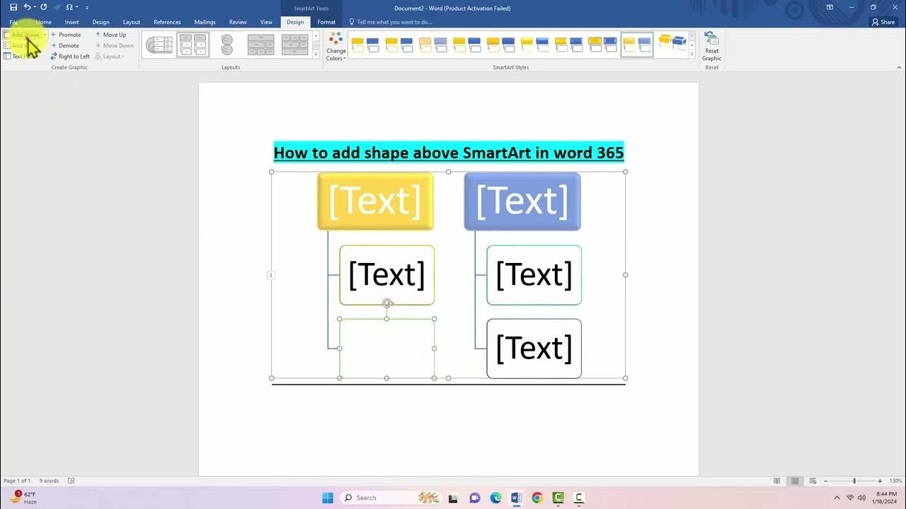 How to add shape above smartart in word 365 - YouTube