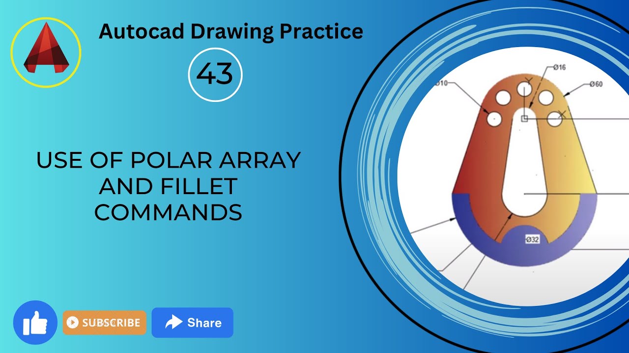 Autocad Drawing Practice 43: Using Offset, Trim, Polar Array Commands - YouTube