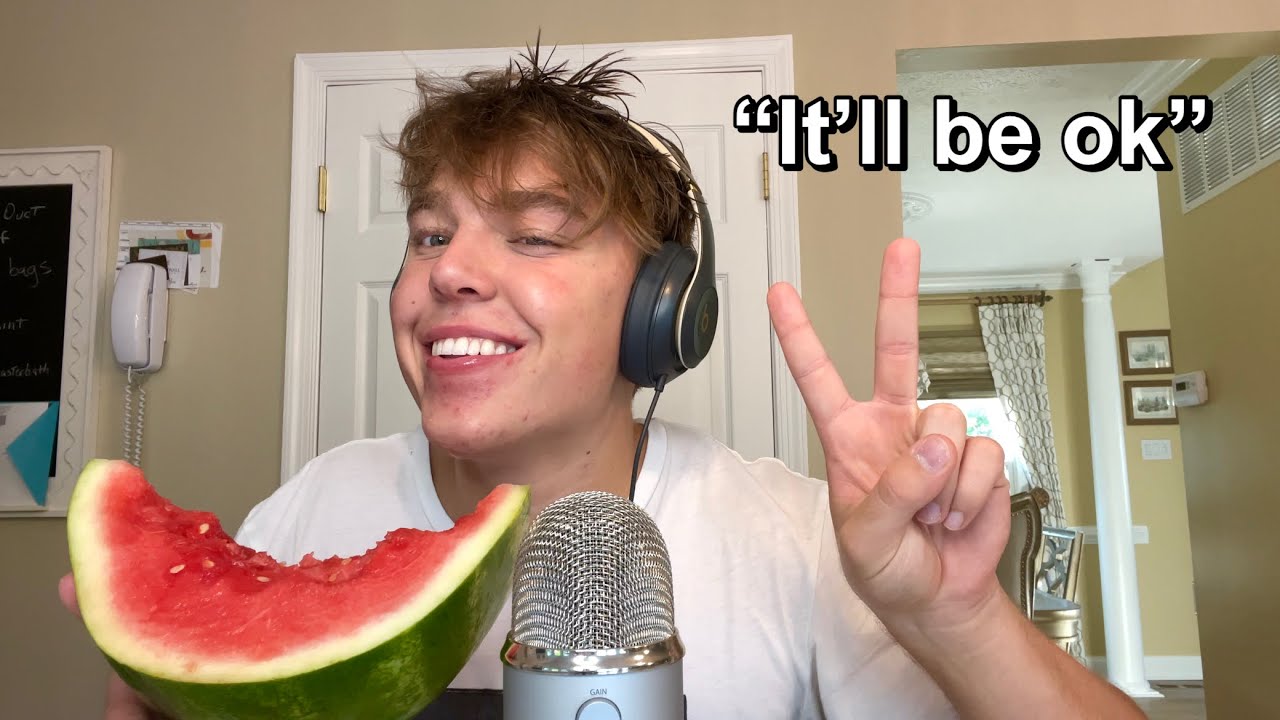 ASMR eating entire watermelon 🍉 + positive affirmations (mouth sounds ...