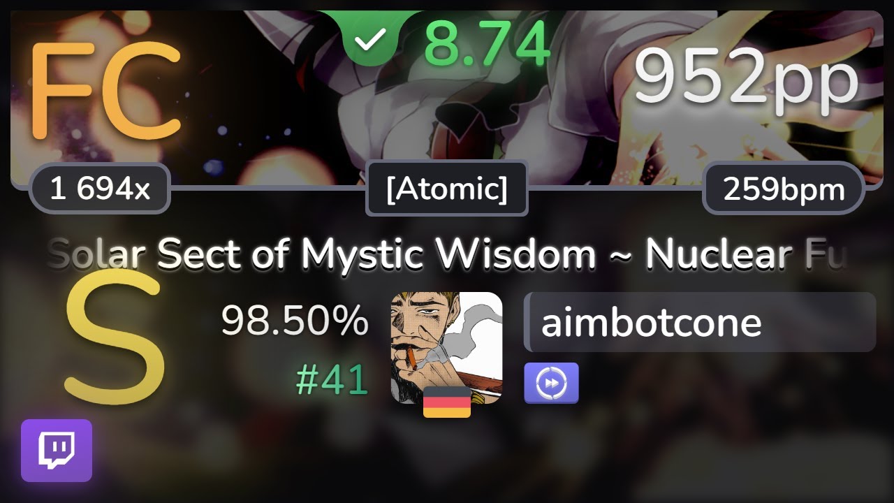 🔴 8.7⭐ aimbotcone | Demetori - Solar Sect of Mystic Wisdom [Atomic] +DT 98.50% FC #41 | 952pp ...