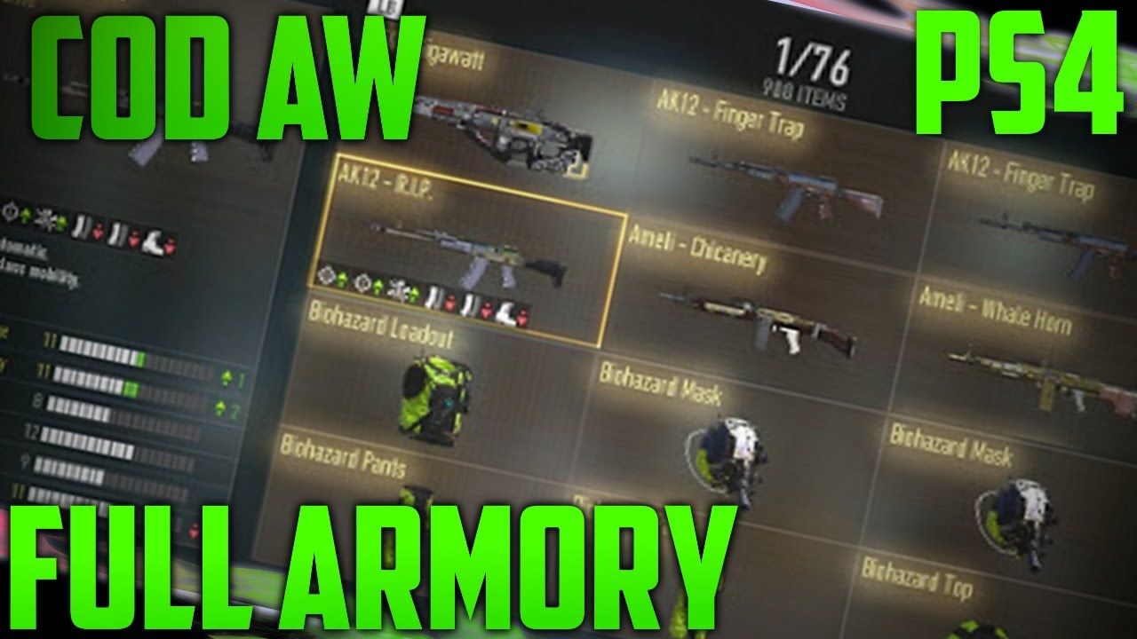 CoD AW PS4 - MY AMAZING ARMORY TOUR! Awesome Elite Gear & Weapons ...