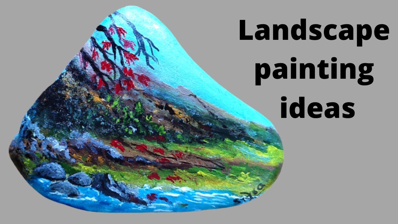 How to Acrylic painting on Stone | Lake view painting step by step ...
