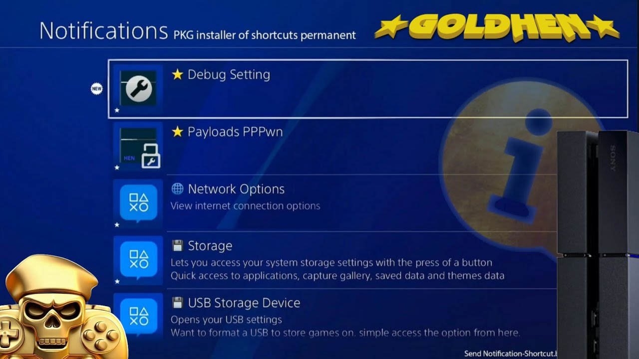 Permanent Notifications PS4 11.00 Shortcut ★ Debug Settings , Storage ...