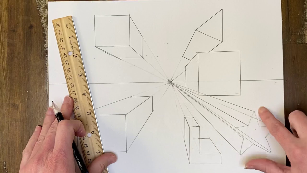 Adding complicated shapes to one-point perspective - YouTube