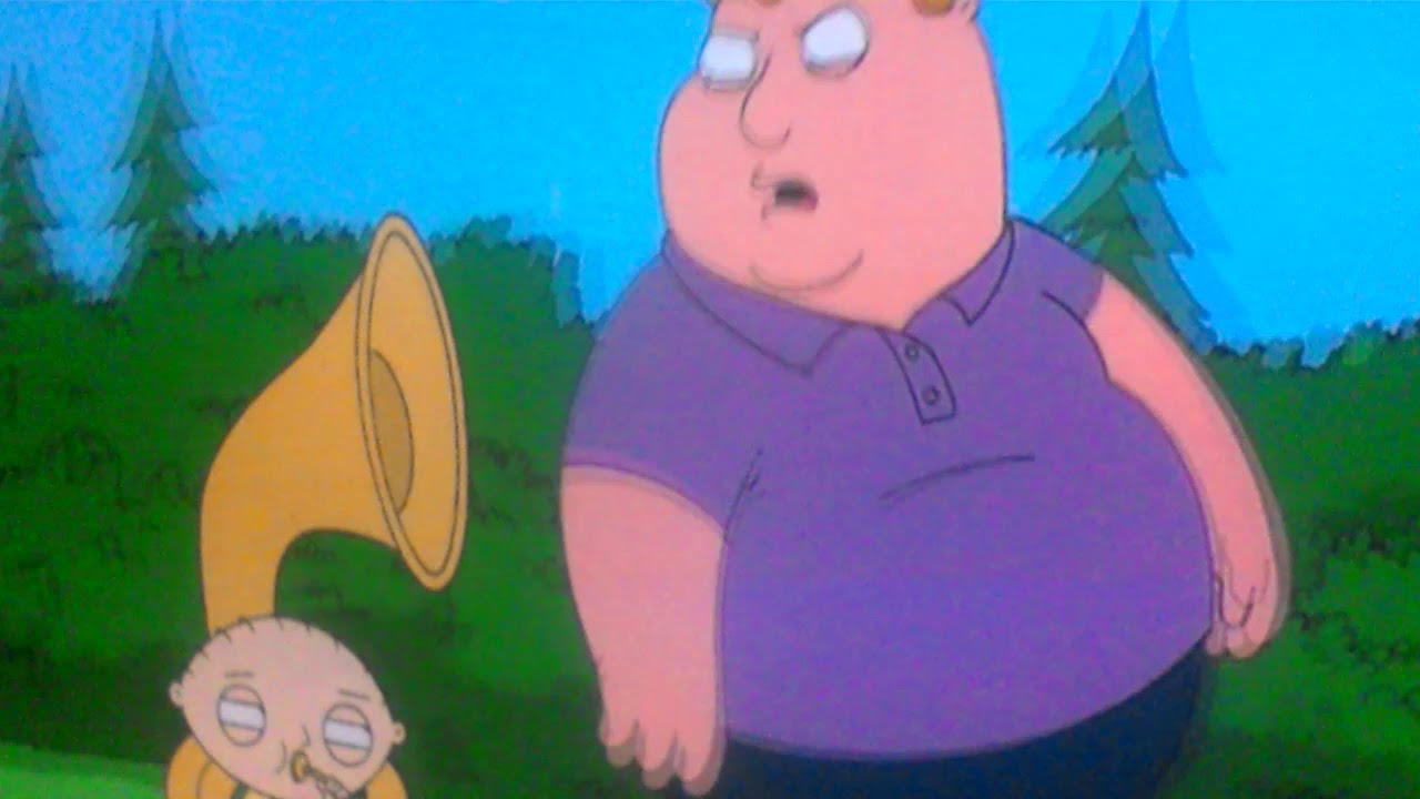 The fat guy and stewie with trumbone scene - YouTube