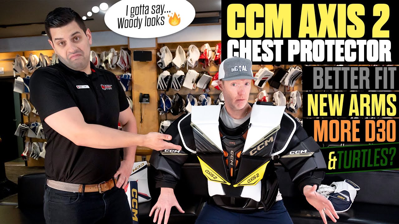 CCM Axis 2 Chest Protector with Woody and Cam at The Hockey Shop - YouTube
