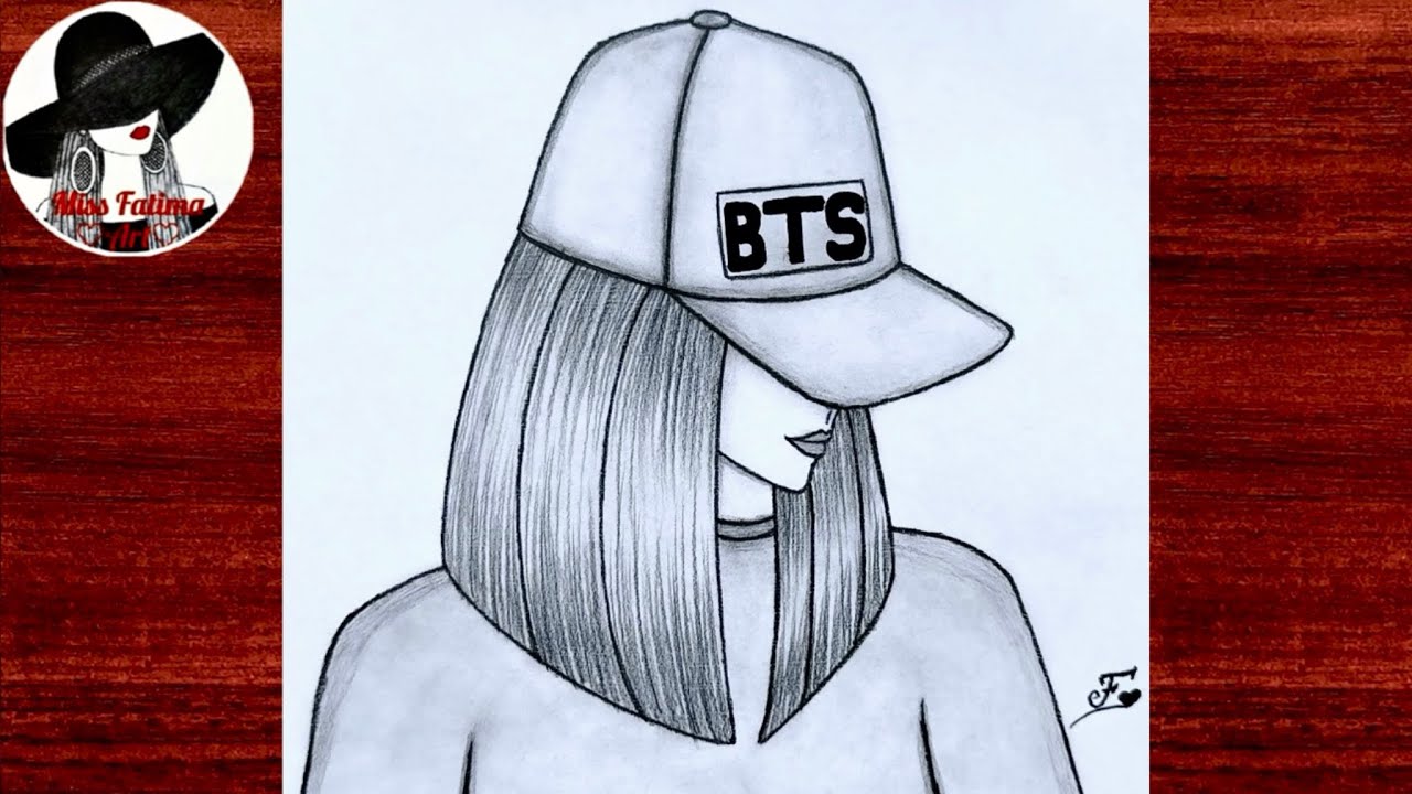 BTS Girl Drawing | Easy BTS Drawing | How To Draw A Girl With BTS Cap ...