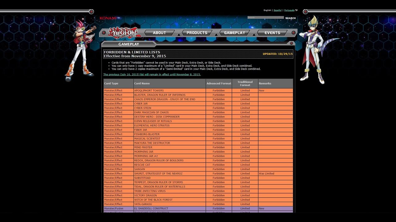 Yugioh Banlist Announced November 2015 - Ban All The Decks!!! - YouTube