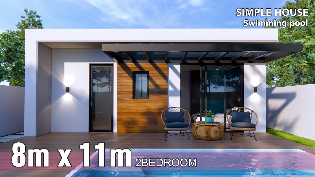 Beautiful Simple House Design with Swimming pool | 8m x 11m (2Bedroom ...
