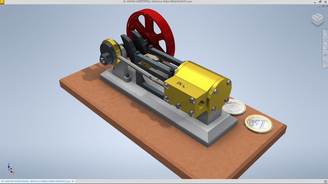 AUTODESK INVENTOR MAQUETA DE UNA MÁQUINA DE VAPOR HORIZONTAL SENCILLA ...