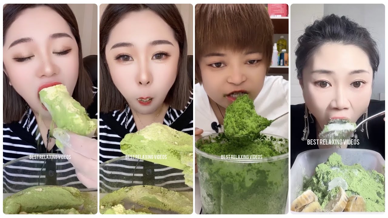 Best matcha green tea powder & Eating matcha powdered ice & matcha ...