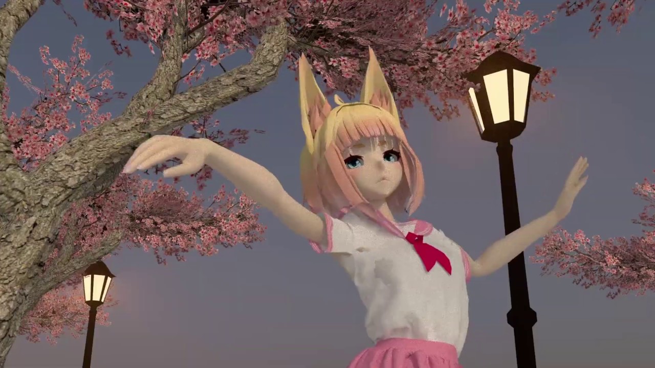 Dancing Fox Girl with Sailor Suit under Sakura Trees - 3D Animation ...