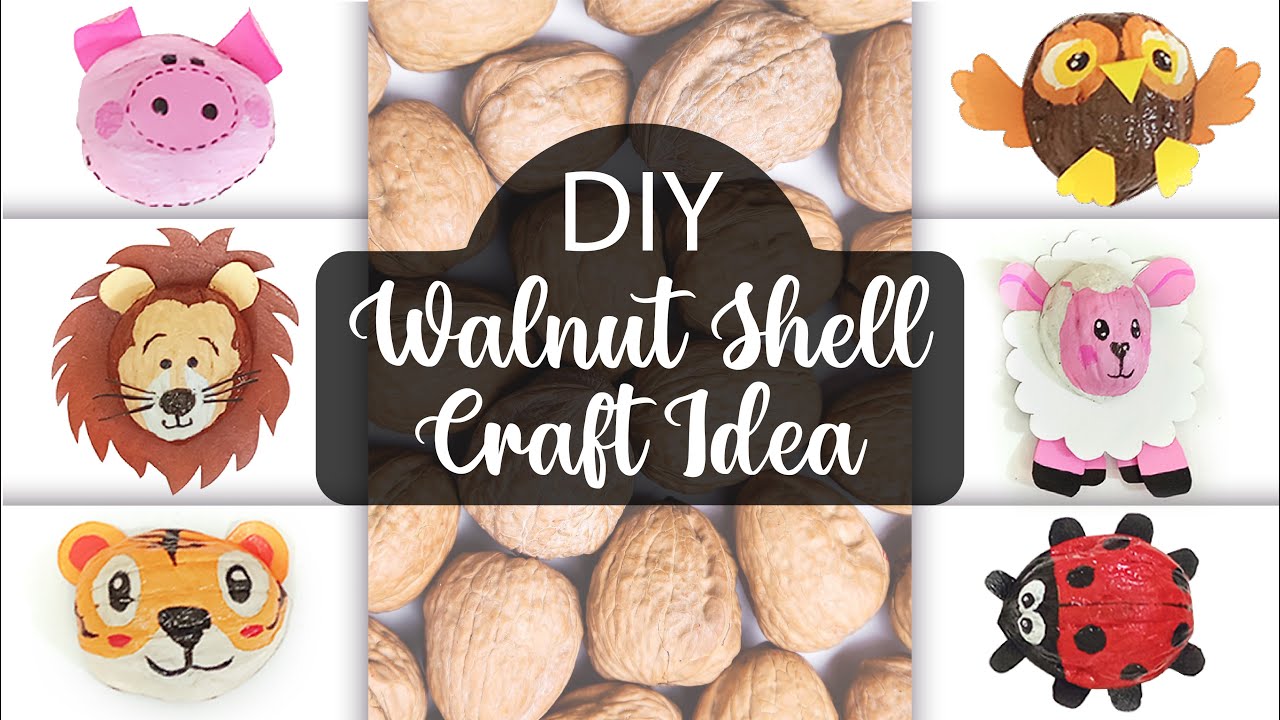 6 DIY Walnut Shell Craft Ideas/ Making Animal faces using waste shells ...