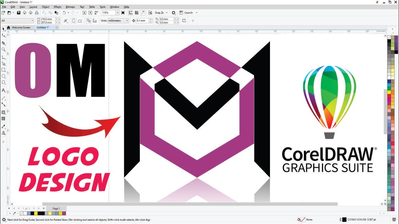 EASY "OM" Logo Design Tutorial for Beginners! | kr graphics world |#coreldraw #design #tutorial ...