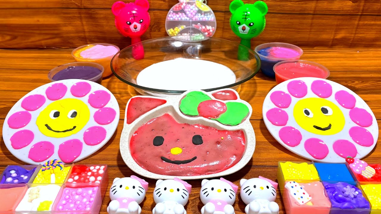 ASMR!! HELLO KITTY Slime | Mixing Random into GLOSSY Slime | Satisfying ...