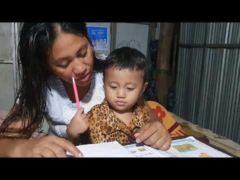 Mom teach Baby read and write latter ABC, Cute Little boy and mom