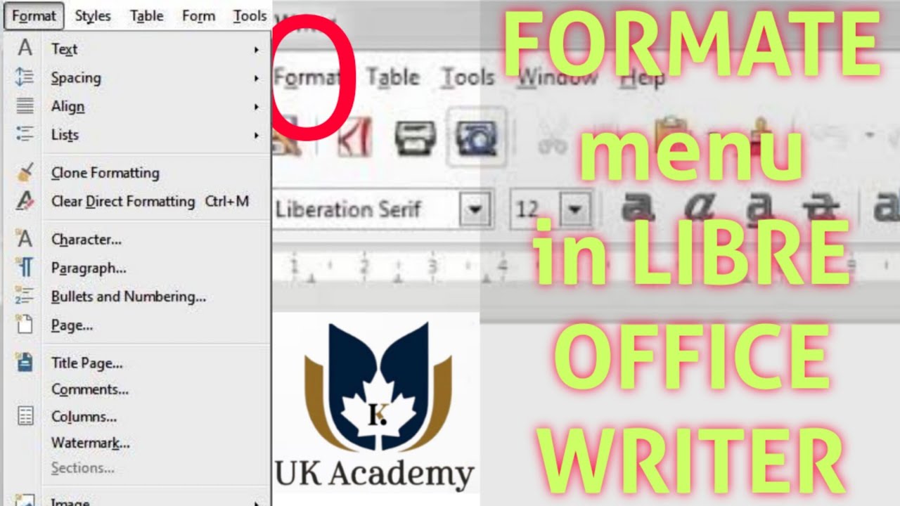 FORMAT MENU IN LIBRE OFFICE WRITER - YouTube