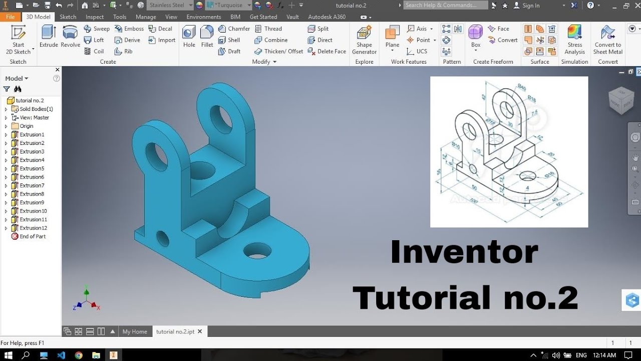 Autodesk Inventor for Beginners - Tutorial No.2 | 3D Modeling from ...