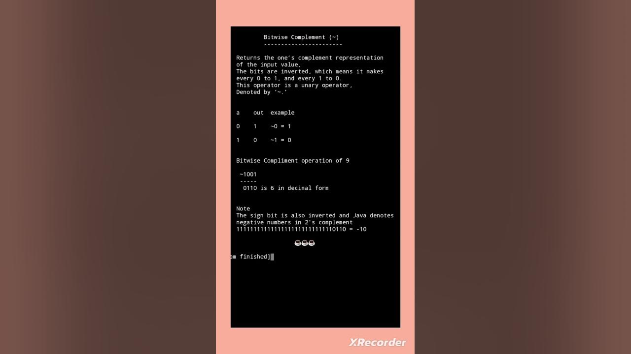 One Minute Java Java Operator Bitwise Complement ~ Programming Coding Tutorial