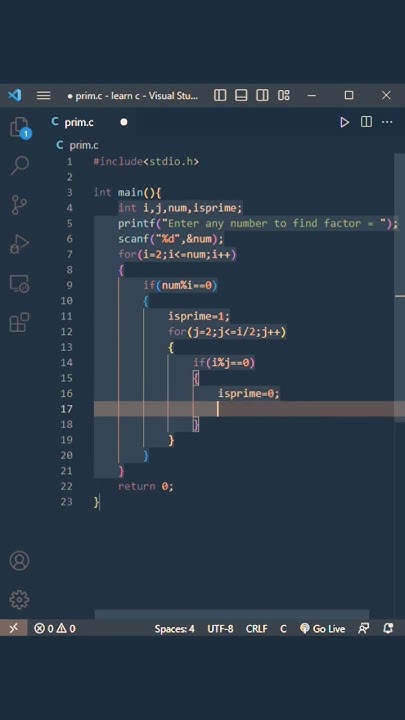 22 Find Prime Factor Of Any Number In Cprogramming Coding Shorts